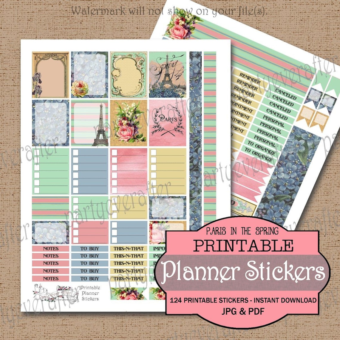 Printable Planner Stickers French Parisian Instant Download Sticker ...