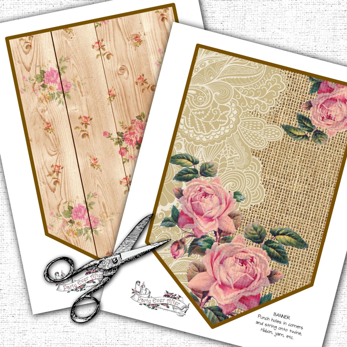 Rustic Roses Vintage Bunting Banner Wedding Shower Printable - Etsy