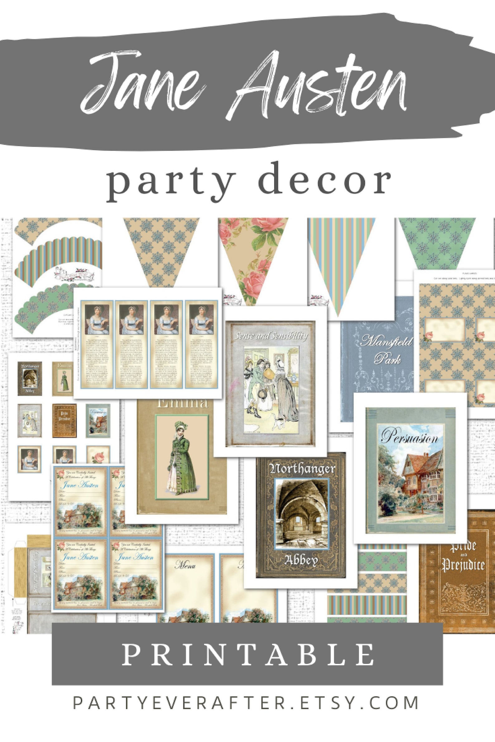 Jane Austen Pride and Prejudice, Printable Party Pack Kit, Regency ...