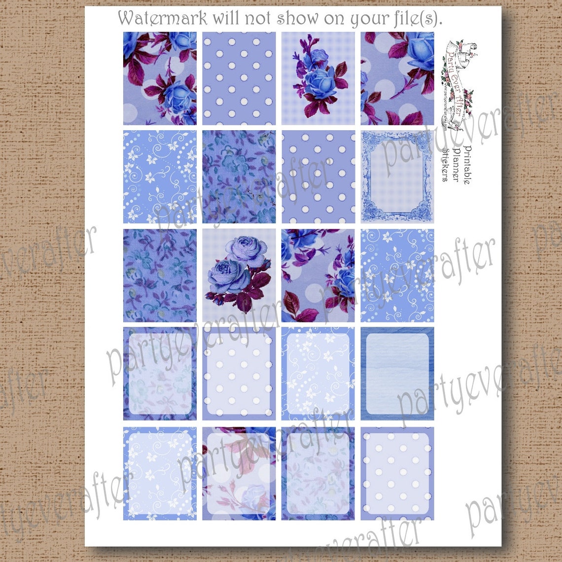 Printable Planner Stickers Blue Roses Instant Download Sticker - Etsy