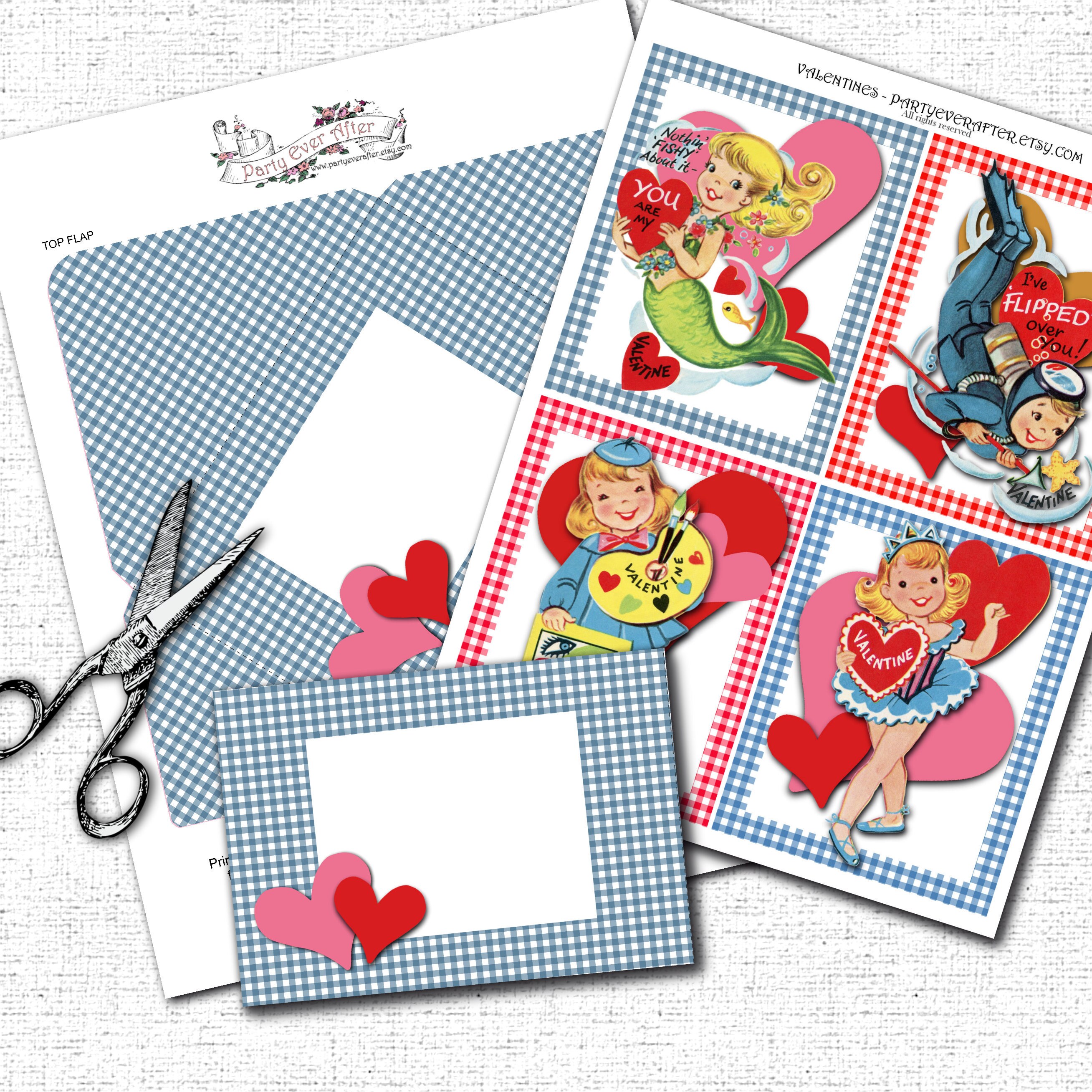 Retro Vintage Style Printable Kid's Valentine Cards With Envelopes ...