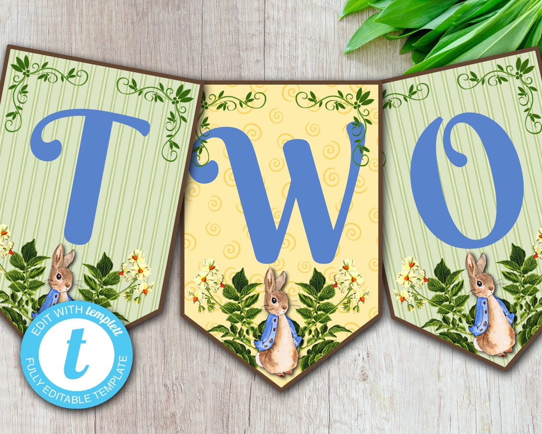 Peter Rabbit Banner, Birthday, Easter, Baby Shower, Editable Template ...