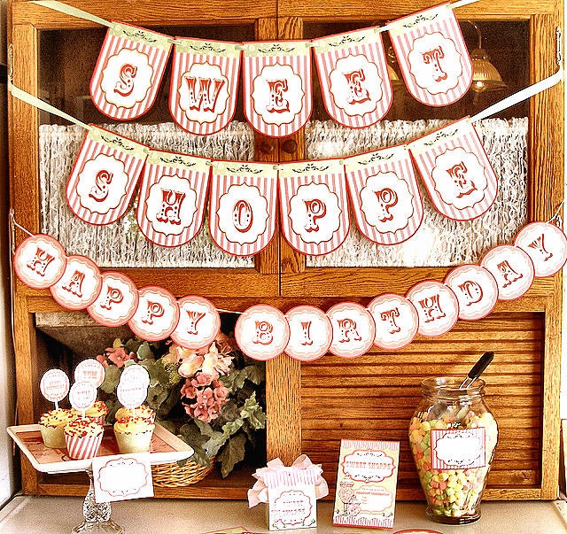 Sweet Shoppe Happy Birthday Party Banner Printable Instant Download - Etsy