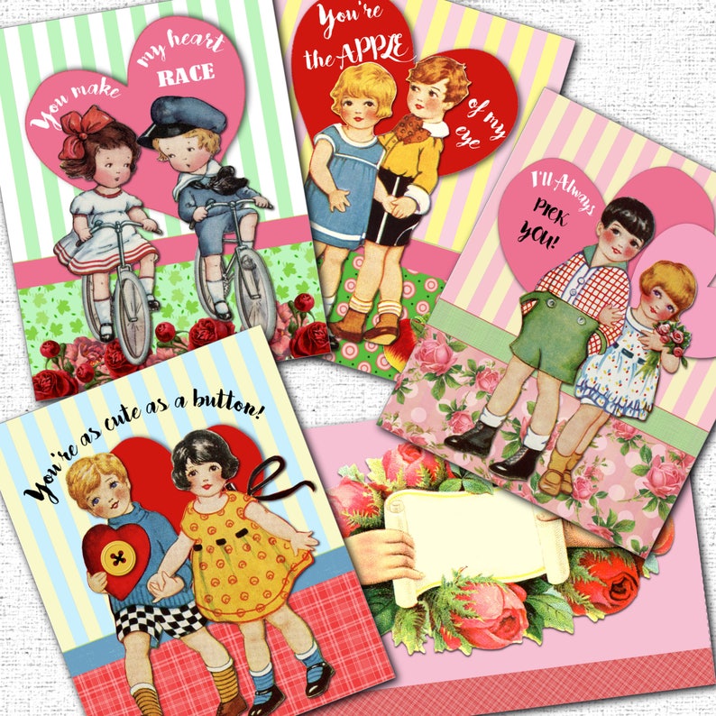 Retro Vintage Valentine Cards With Envelope Printable DIY Instant ...