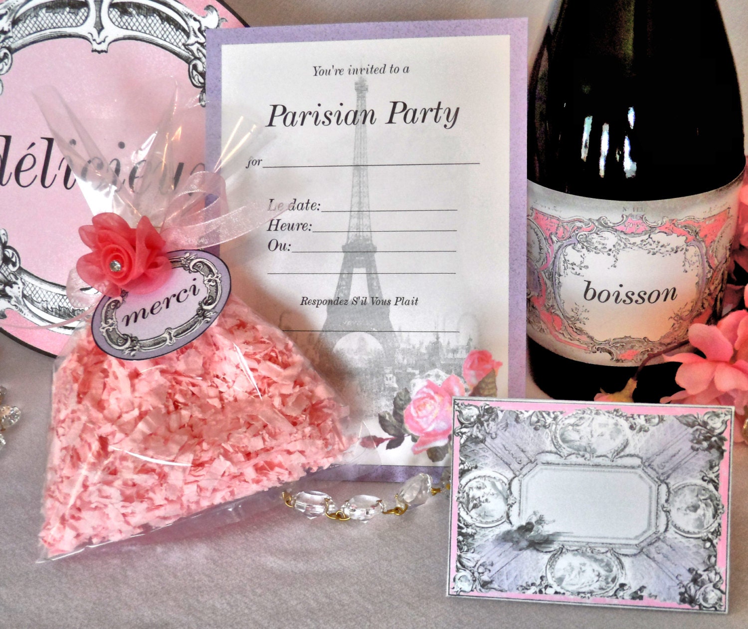 French Parisian Printable Party Pack Kit Instant Download Pink Purple ...