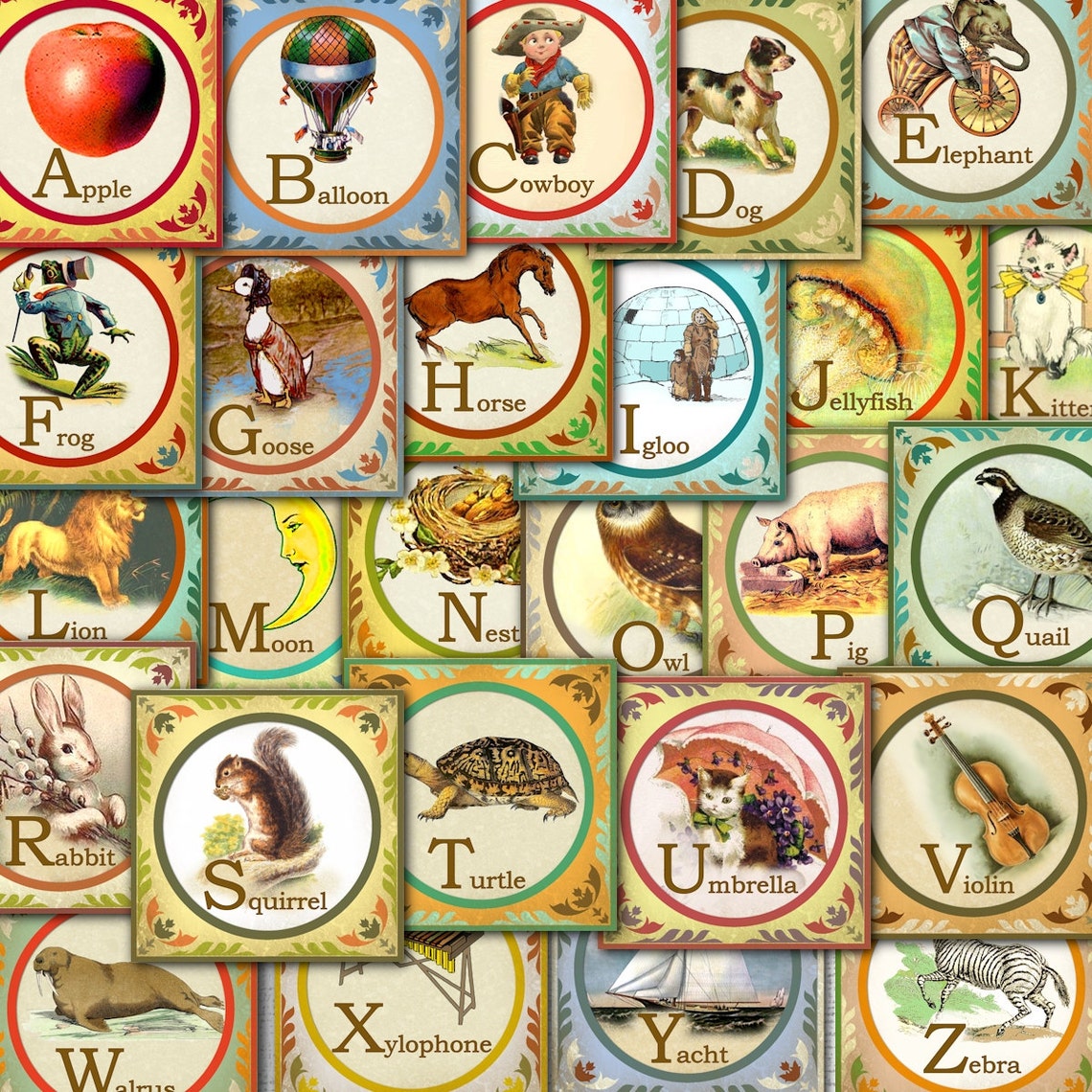 Vintage Nursery Baby Block, DIY Alphabet Banner Bunting, Digital ...