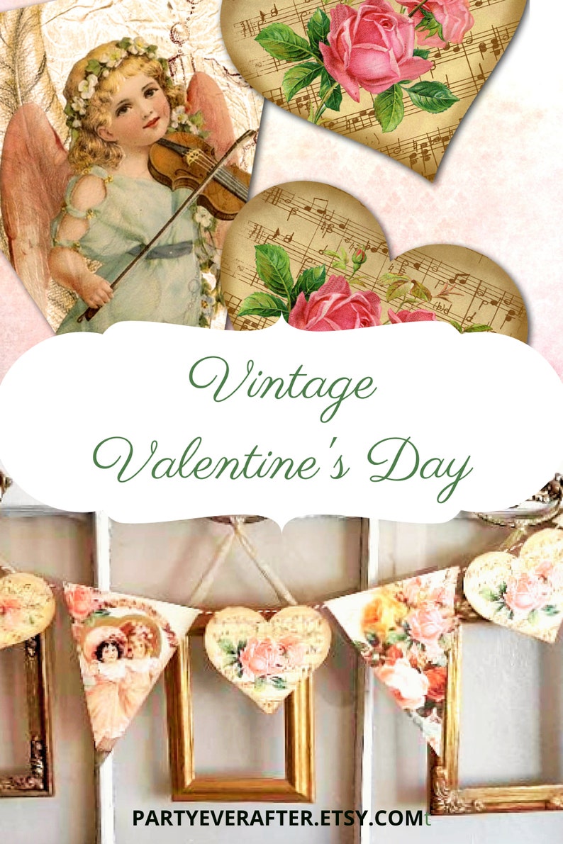 Vintage Valentine's Day Party Printable, Bunting, Banner, Garland, Home ...
