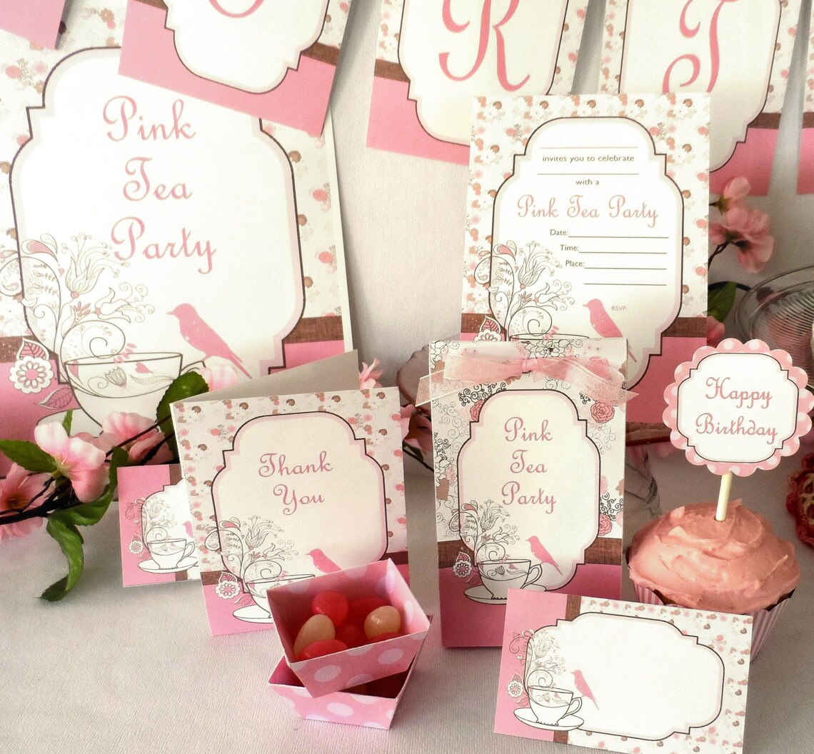 Pink Tea Party Birthday Printable Party Pack Kit Instant Download - Etsy