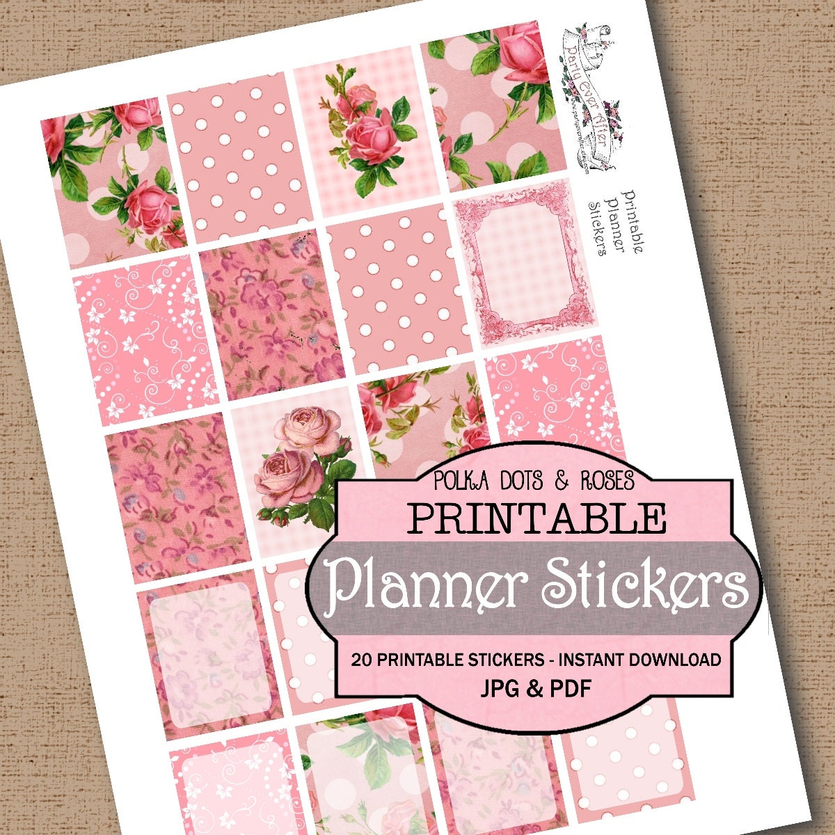 Printable Planner Sticker Sheet Instant Download Polka Dots Pink Roses ...