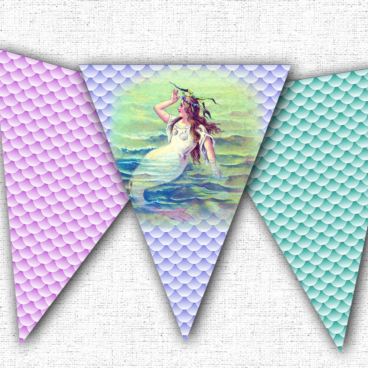 Printable Mermaid Banner Bunting Under the Sea Party | Etsy