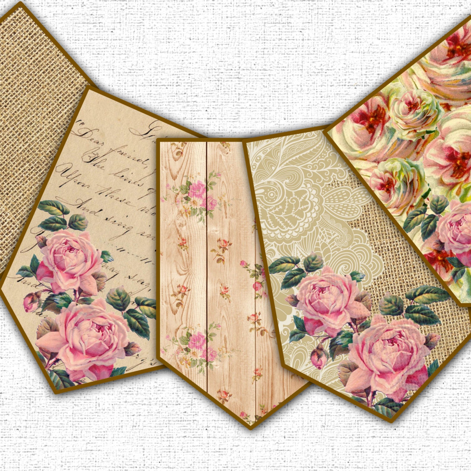 Rustic Roses Vintage Bunting Banner Wedding Shower Printable Instant ...