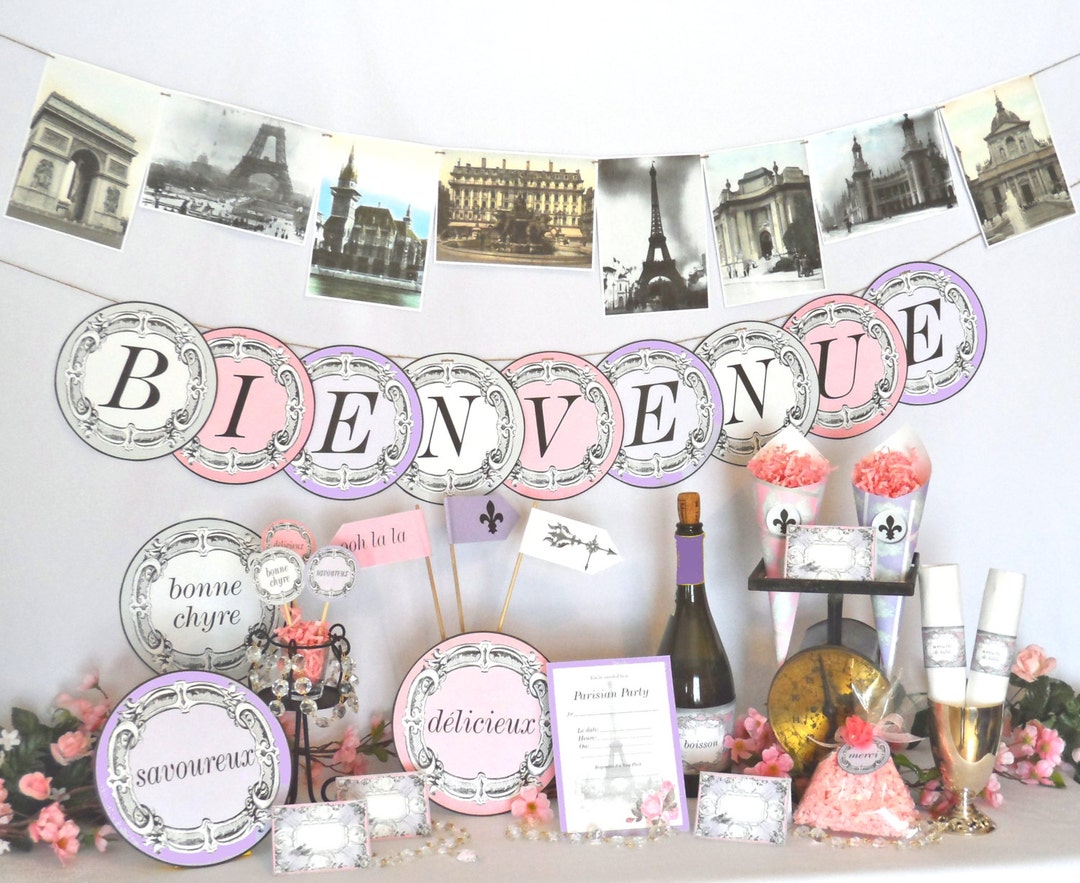 French Parisian Printable Party Pack Kit Instant Download Pink Purple ...