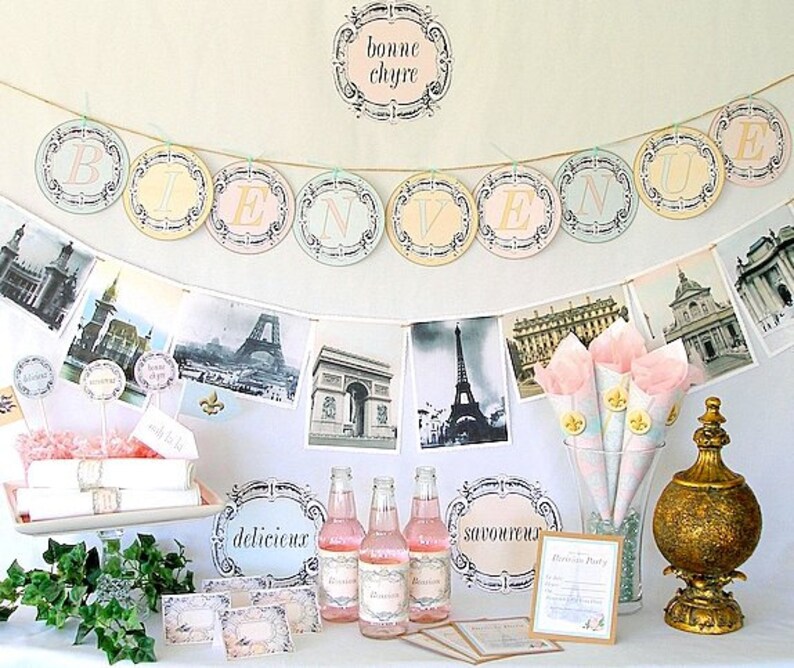 Parisian Printable Party Pack Kit, Instant Download Files, Editable ...