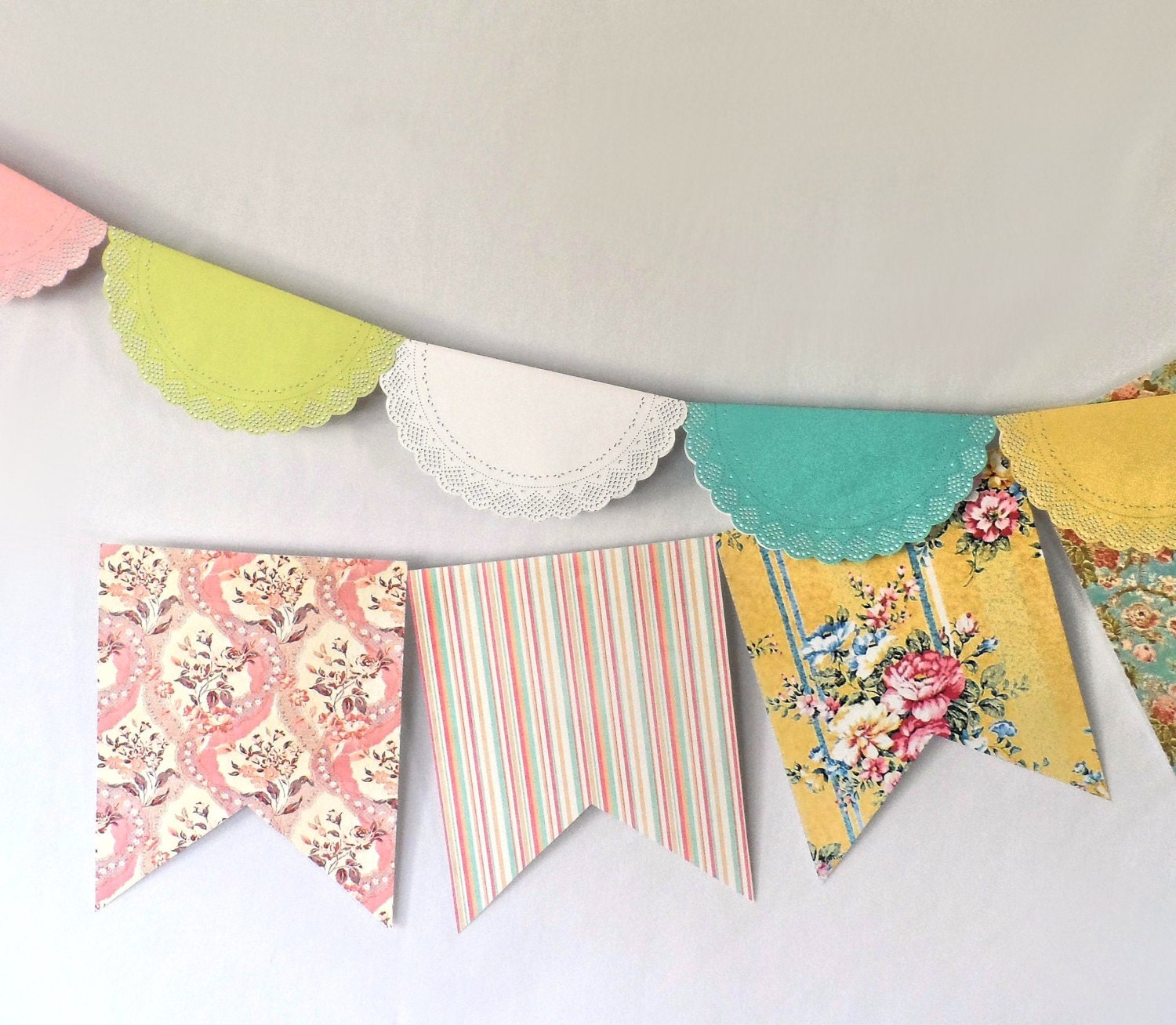 Shabby Chic Bunting & Doily Banner Printable Instant Download - Etsy