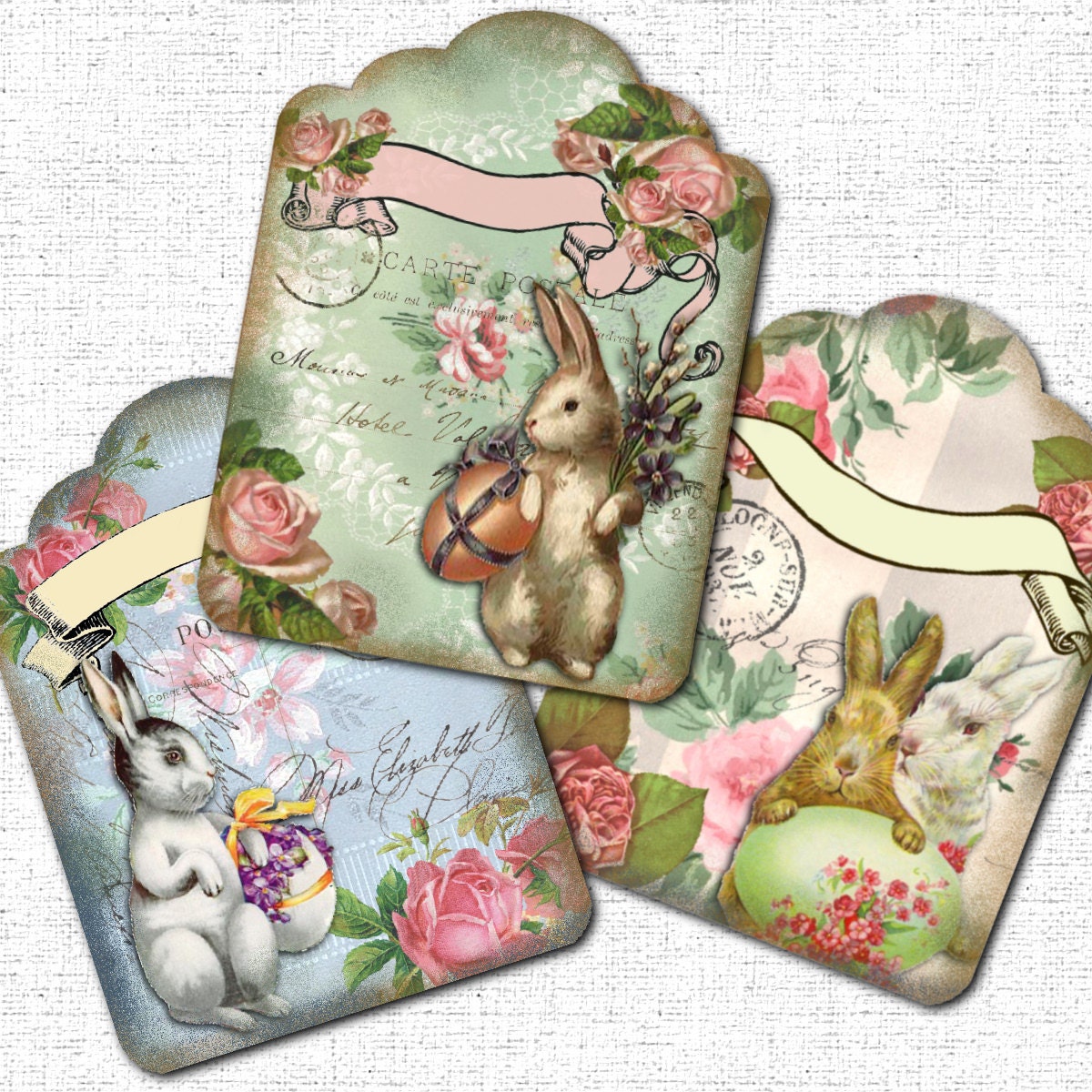 Easter Bunny Vintage Gift Tags Easter Decorations Printable - Etsy