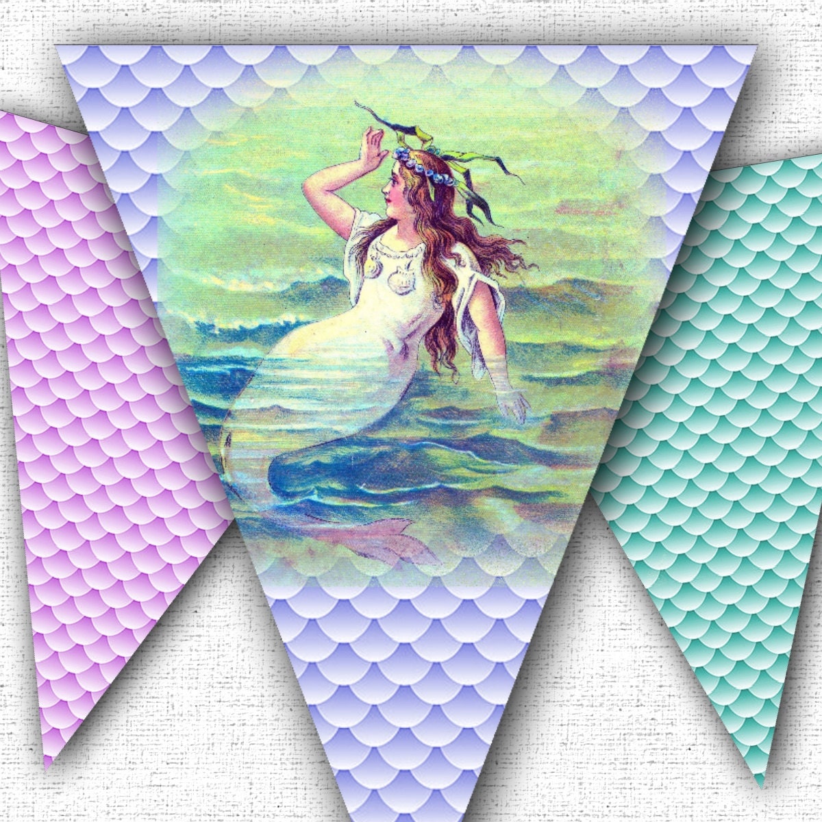 Printable Mermaid Banner Bunting Under the Sea Party | Etsy