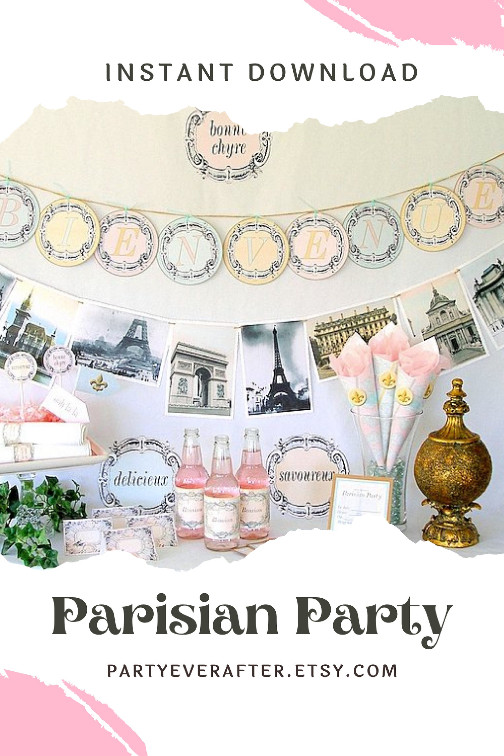 Parisian Printable Party Pack Kit, Instant Download Files, Editable ...