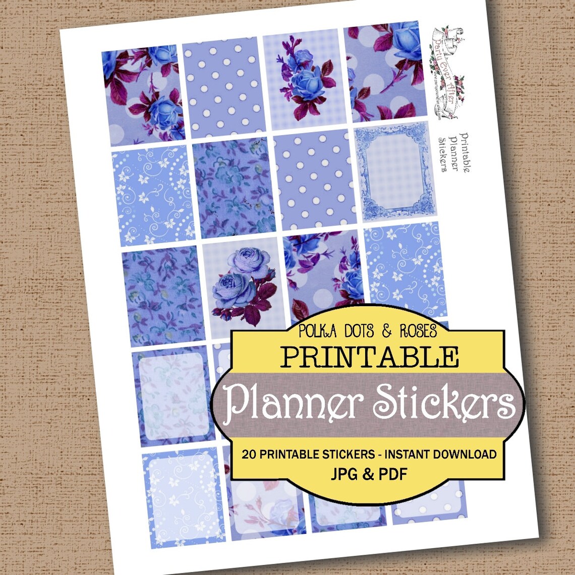 Printable Planner Stickers Blue Roses Instant Download Sticker - Etsy