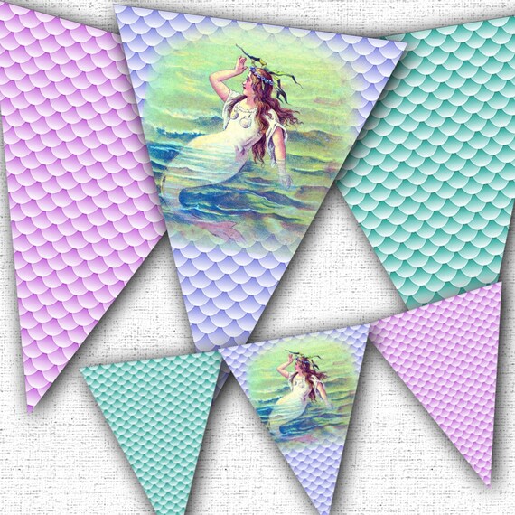 Printable Mermaid Banner Bunting Under the Sea Party | Etsy