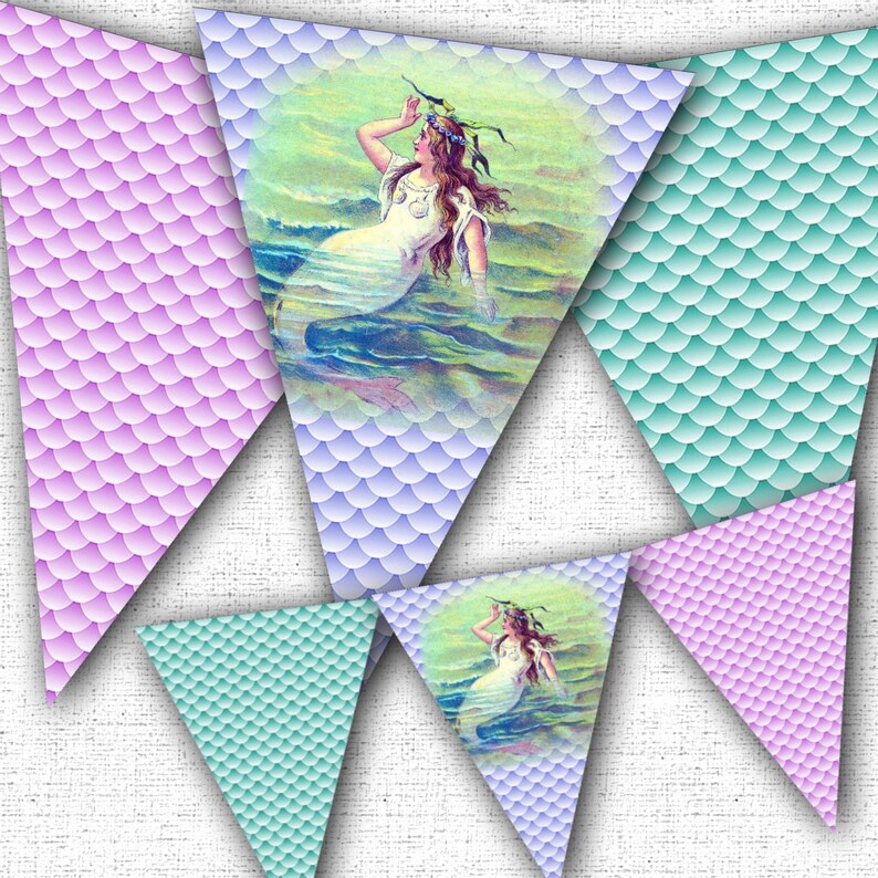 Printable Mermaid Banner Bunting Under the Sea Party - Etsy