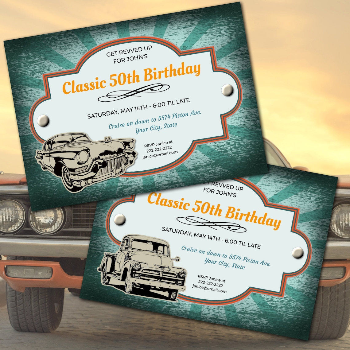 Classic Car Party Invitation Men's 50th Birthday Vintge - Etsy
