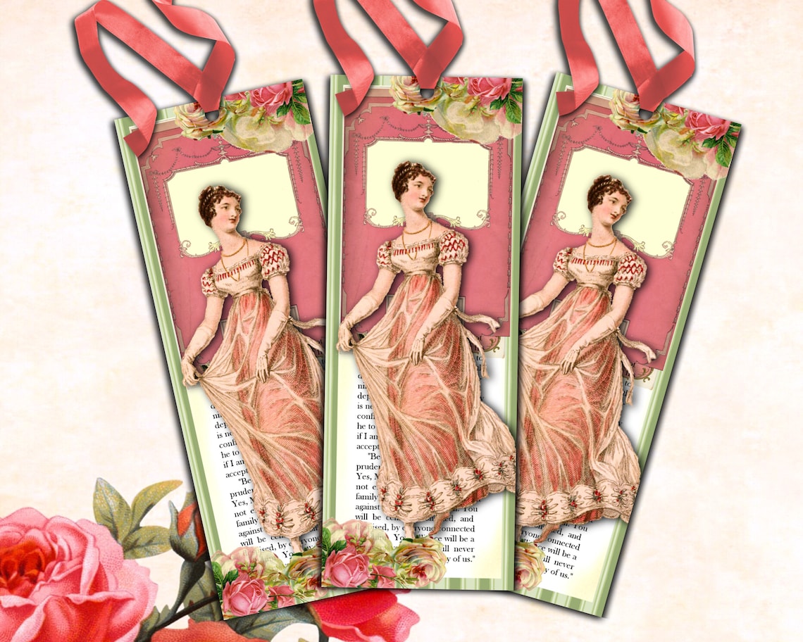 Jane Austen Regency Style Bookmarks, Jane Austen Gifts, Printable ...