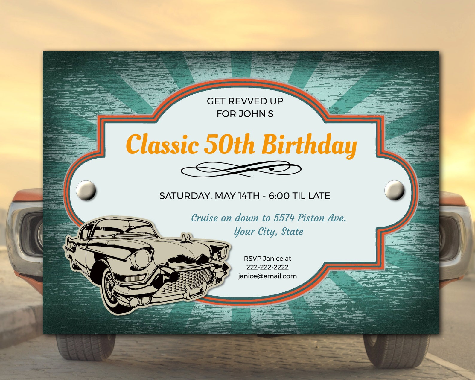 Classic Car Party Invitation Men's 50th Birthday Vintge - Etsy
