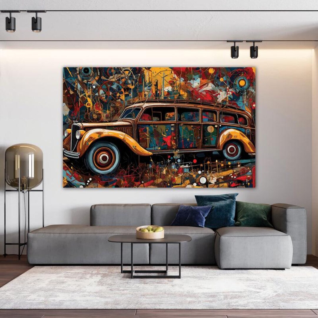 Vintage Car Canvas Wall Art, Retro Automobile Painting, Classic Car ...