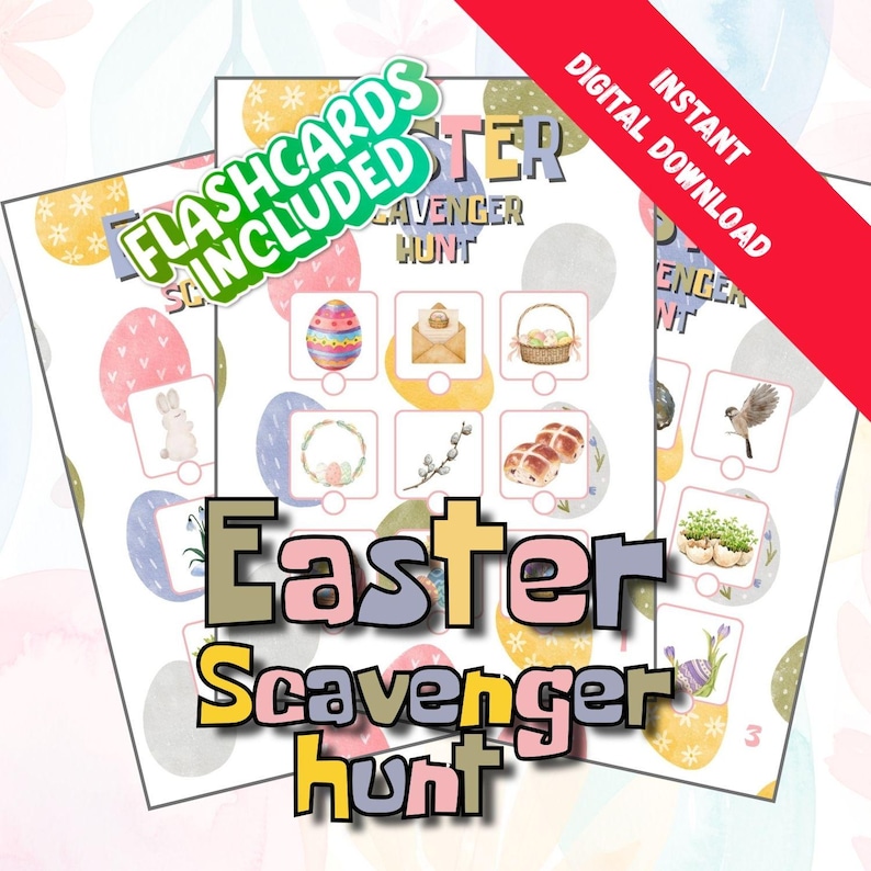 Printable Easter Scavenger Hunt Cards, Flashcards & Memory Game, Kids ...