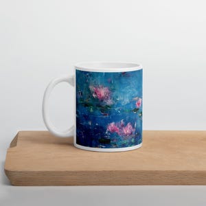 Abstract Waterlily Pond White Glossy Mug 11oz Original Art Mug Cup ...