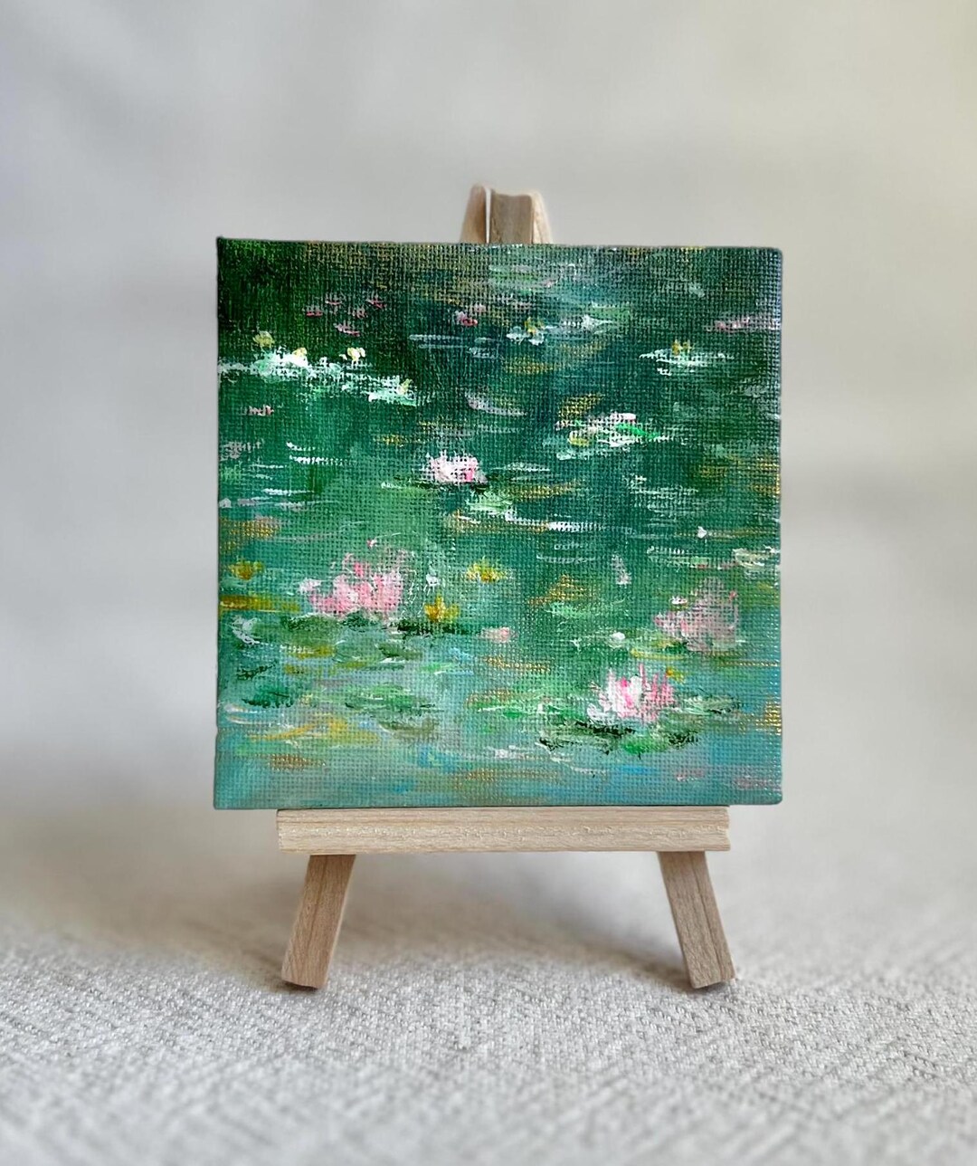 Mini Canvas 4x4 Original Acrylic Painting Water Lilies, Lily Pad Mini ...