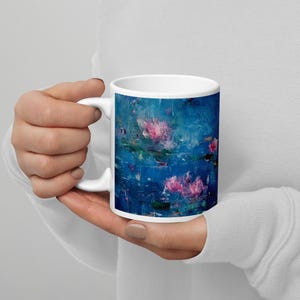 Abstract Waterlily Pond White Glossy Mug 11oz Original Art Mug Cup ...