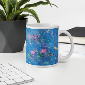 Abstract Waterlily Pond White Glossy Mug 11oz Original Art Mug Cup ...