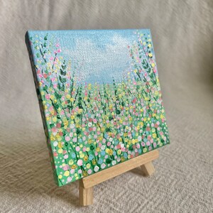 Mini Canvas 4x4 Original Acrylic Art With Mini Easel Abstract Flower ...