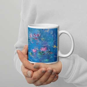 Abstract Waterlily Pond White Glossy Mug 11oz Original Art Mug Cup ...