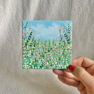 Mini Canvas 4x4 Original Acrylic Art With Mini Easel Abstract Flower ...