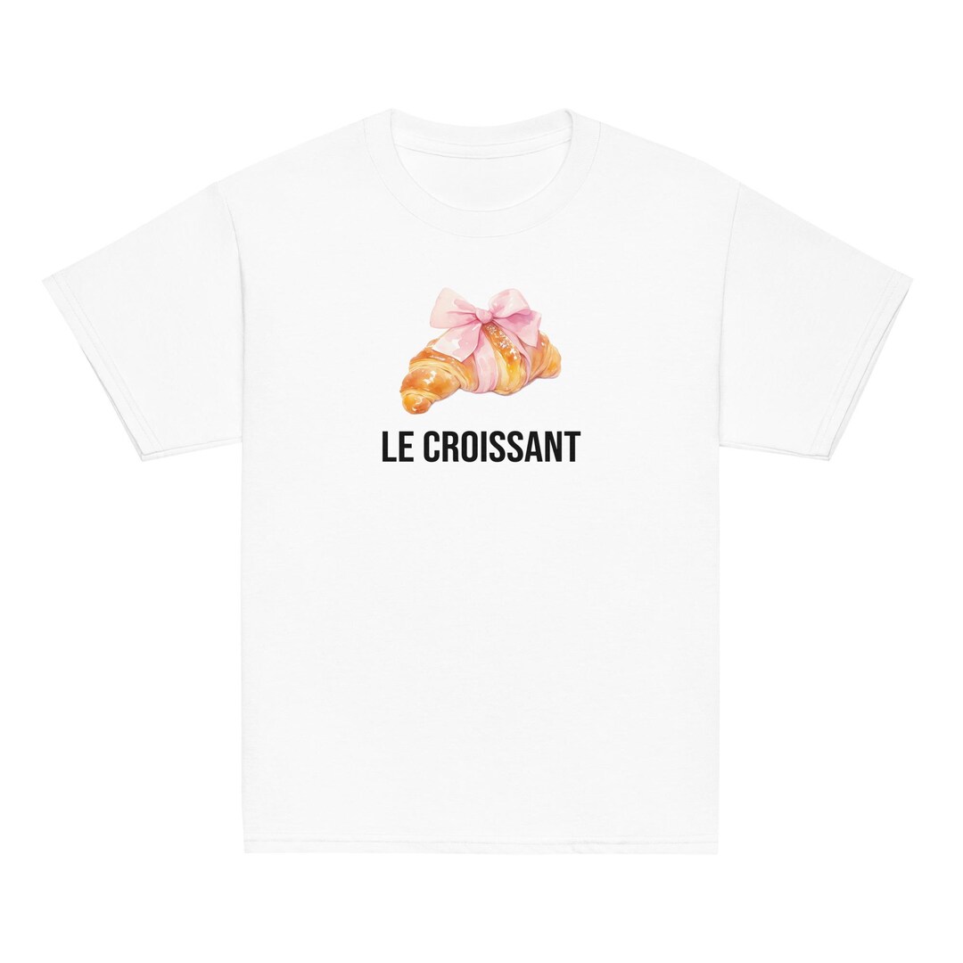 Cute Croissant Tee, Pink Ribbon Bow Tee, Croissant Tee, French Funny ...