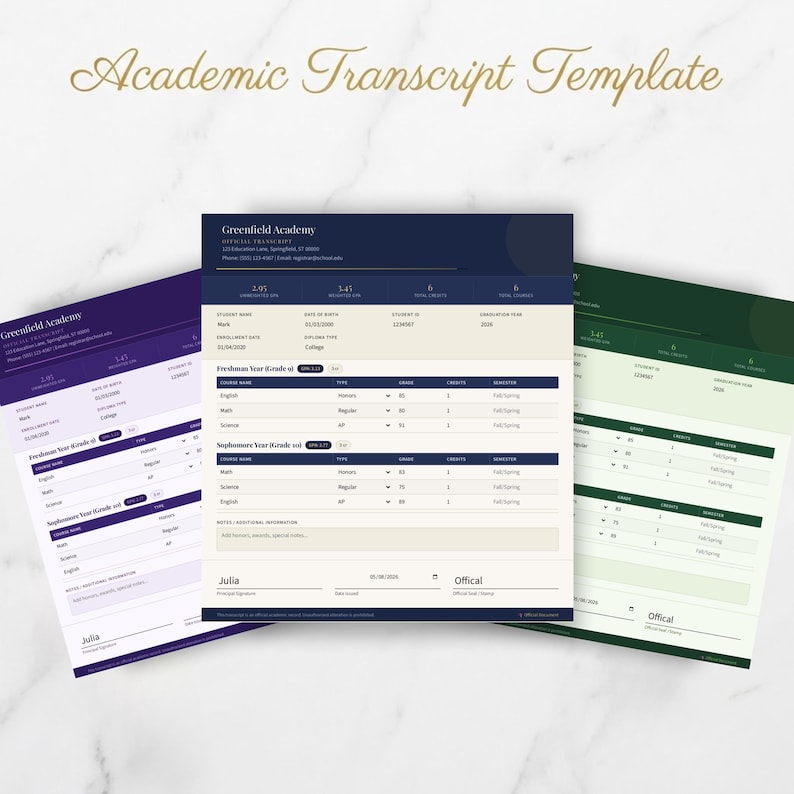 Editable Academic Transcript Template | Fillable Student Transcript ...