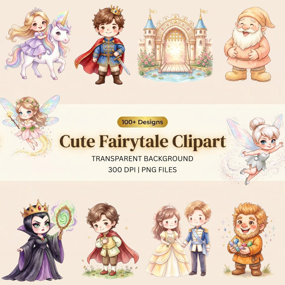 Cute Fairytale Clipart Bundle PNG | 100+ Fairy Tale Characters Clipart ...