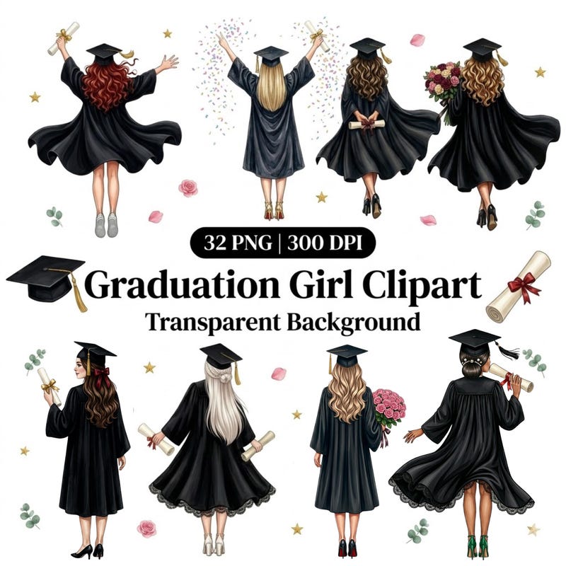 Graduation Girl Clipart - Etsy