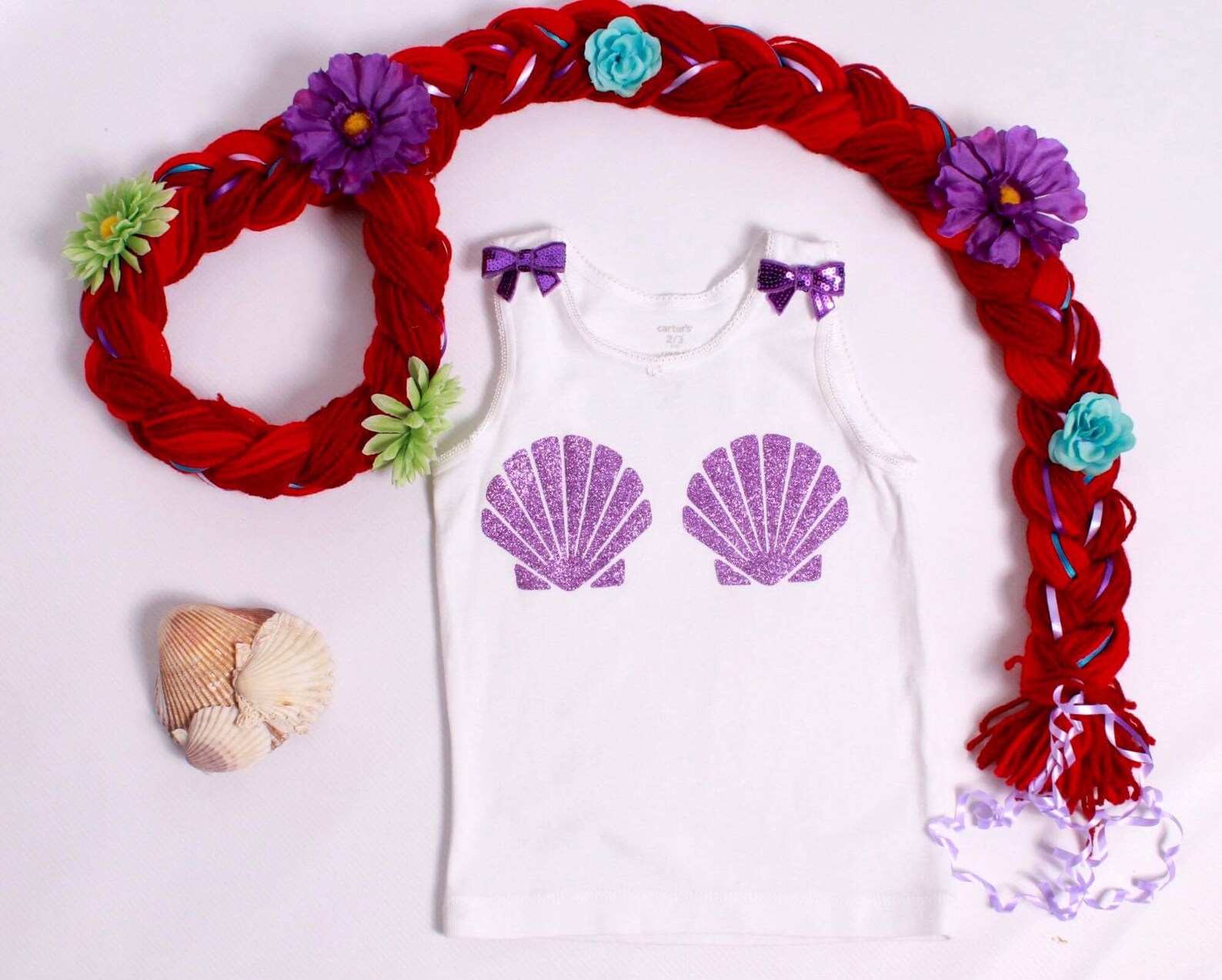 Little Mermaid Yarn Costume Wig Red Yarn Wig Mermaid Crown - Etsy