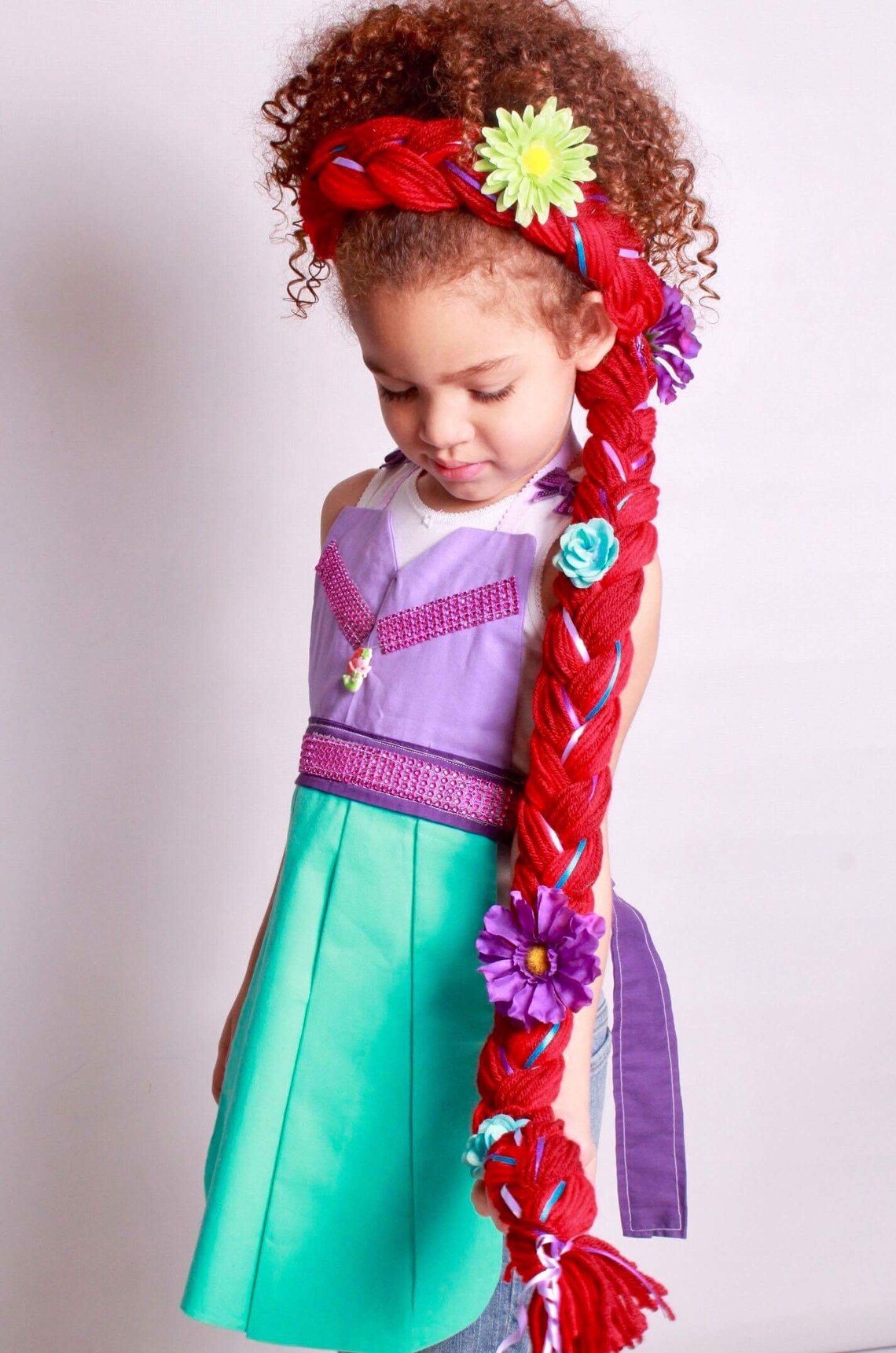 Little Mermaid Yarn Costume Wig Red Yarn Wig Mermaid Crown - Etsy