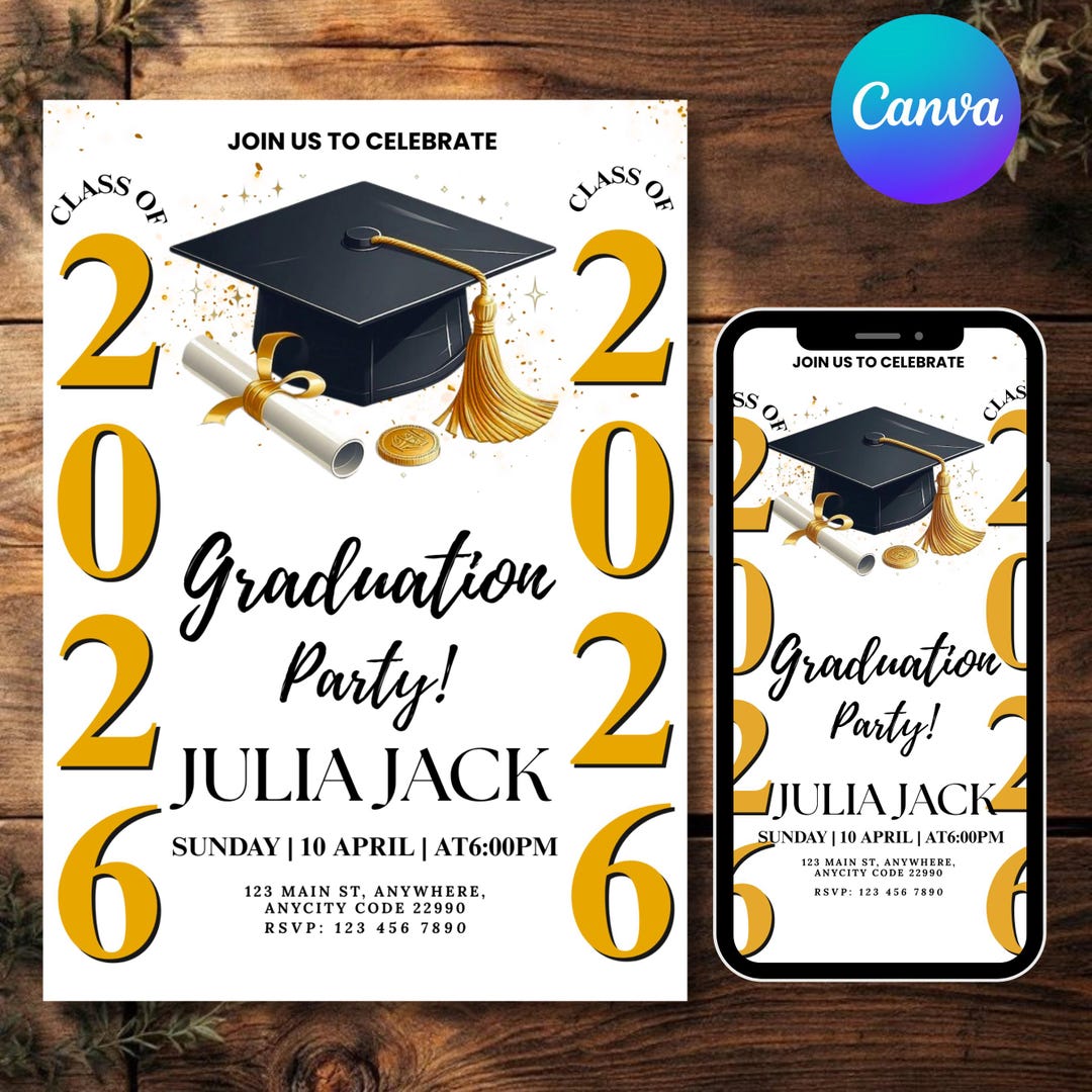 Graduation Party Invitation Template, Editable Canva Invite, Class of ...
