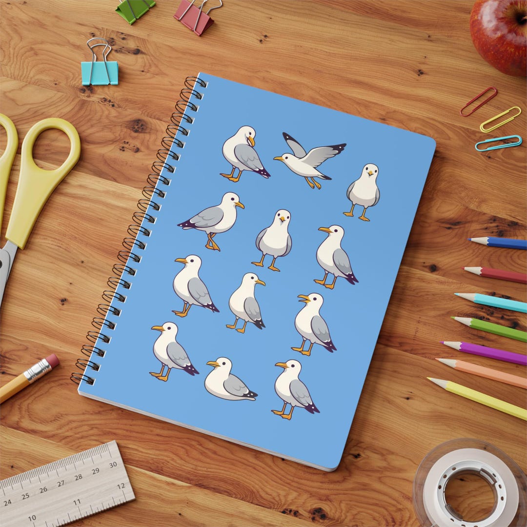 Seagull A5 Notebook, Seaside Journal, Ocean Bird Stationery, Lined ...