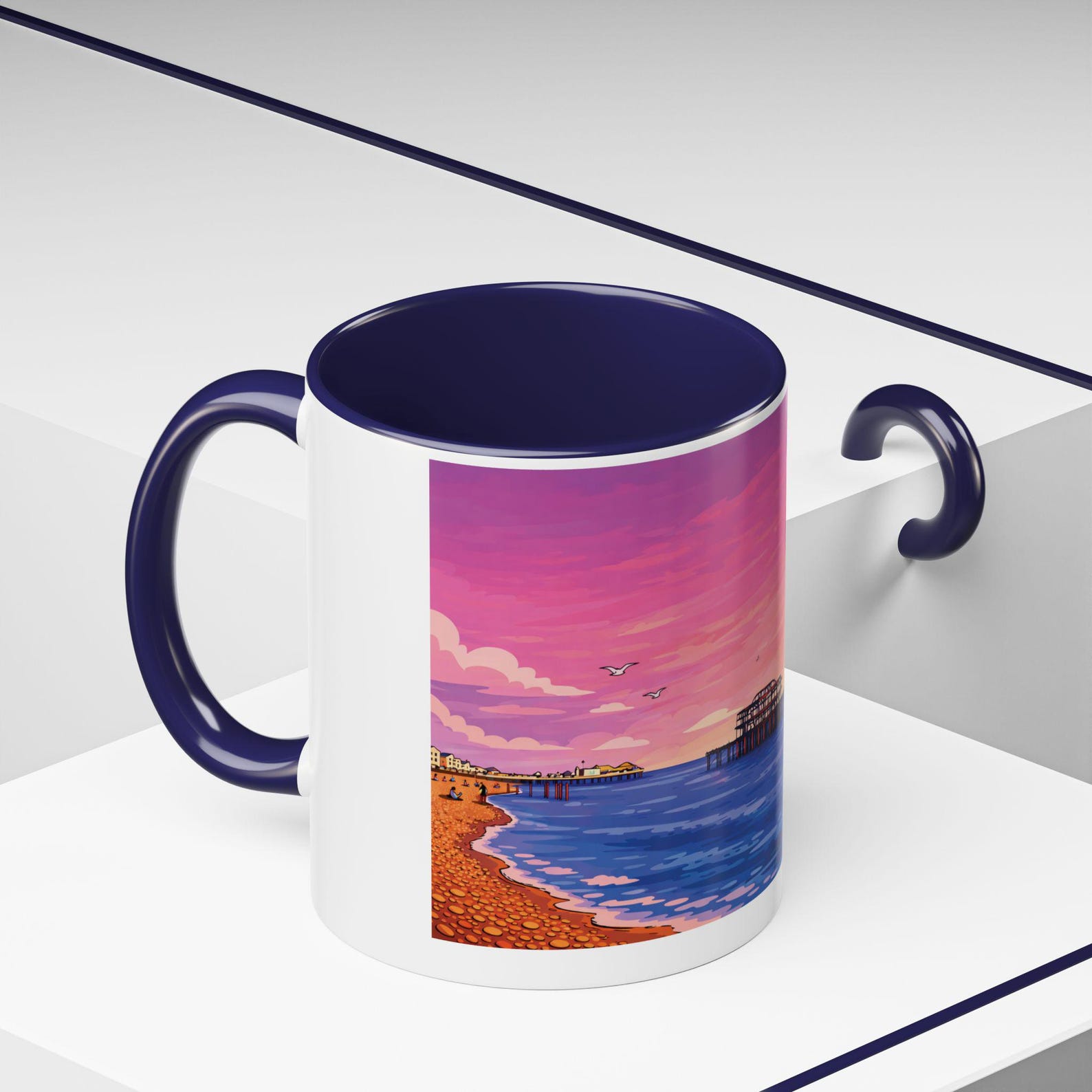 Brighton West Pier Sunset Mug – Colourful Seaside Coffee Cup - Coastal ...