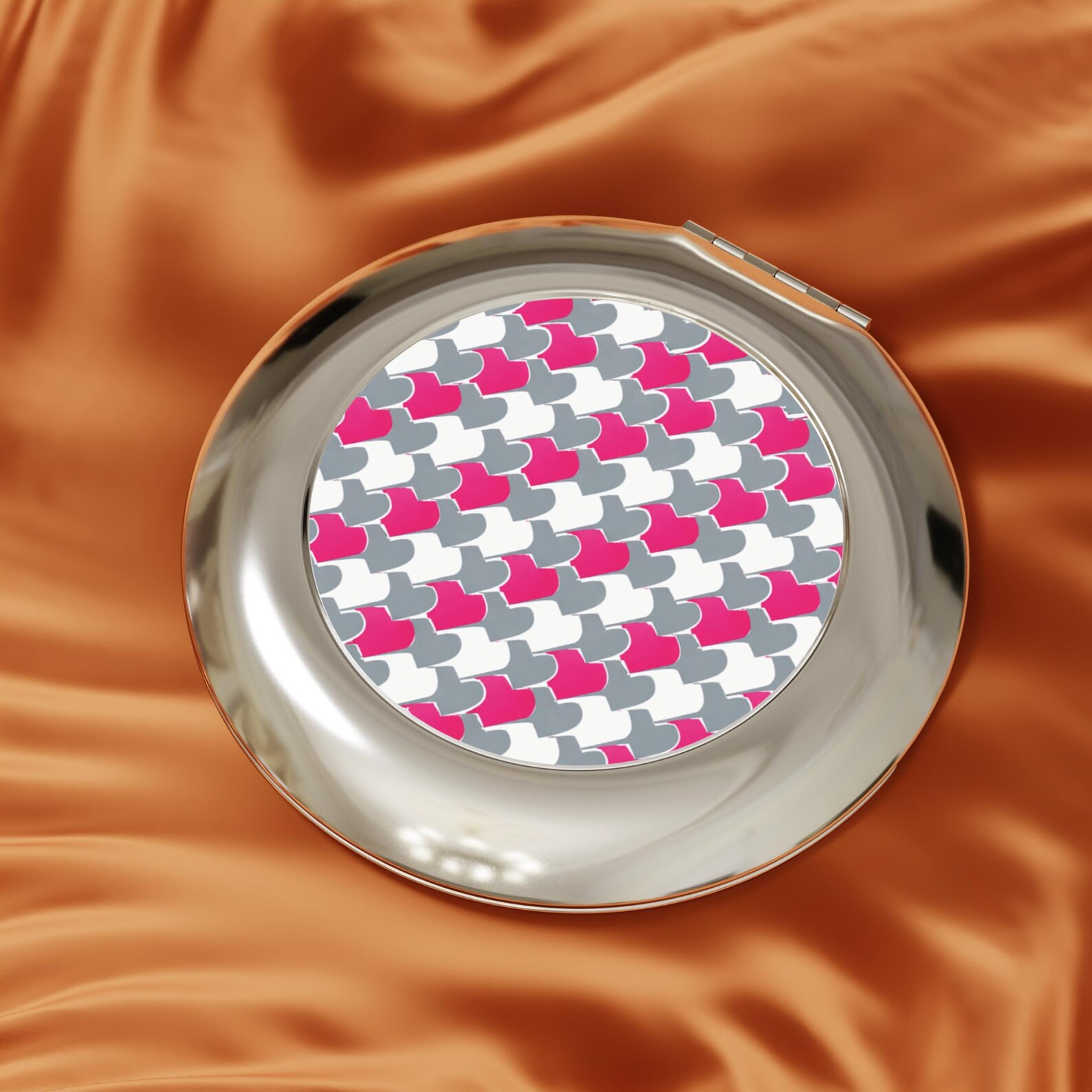 Pink Pattern Compact Mirror, Slim Metal Travel Makeup Purse Mirror ...