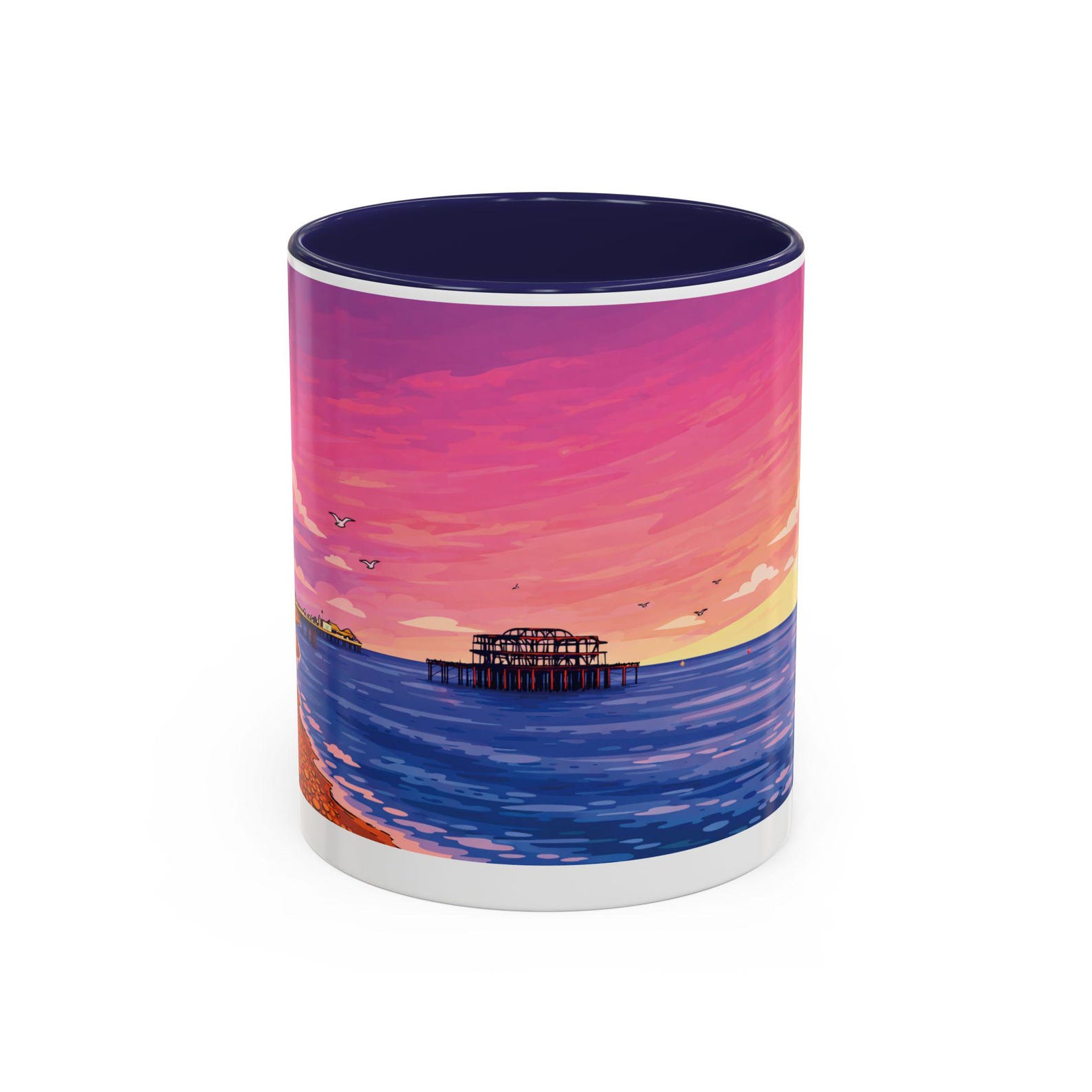 Brighton West Pier Sunset Mug – Colourful Seaside Coffee Cup - Coastal ...