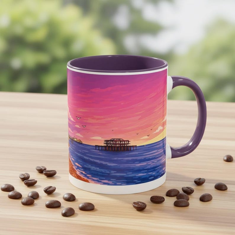 Brighton West Pier Sunset Mug – Colourful Seaside Coffee Cup - Coastal ...