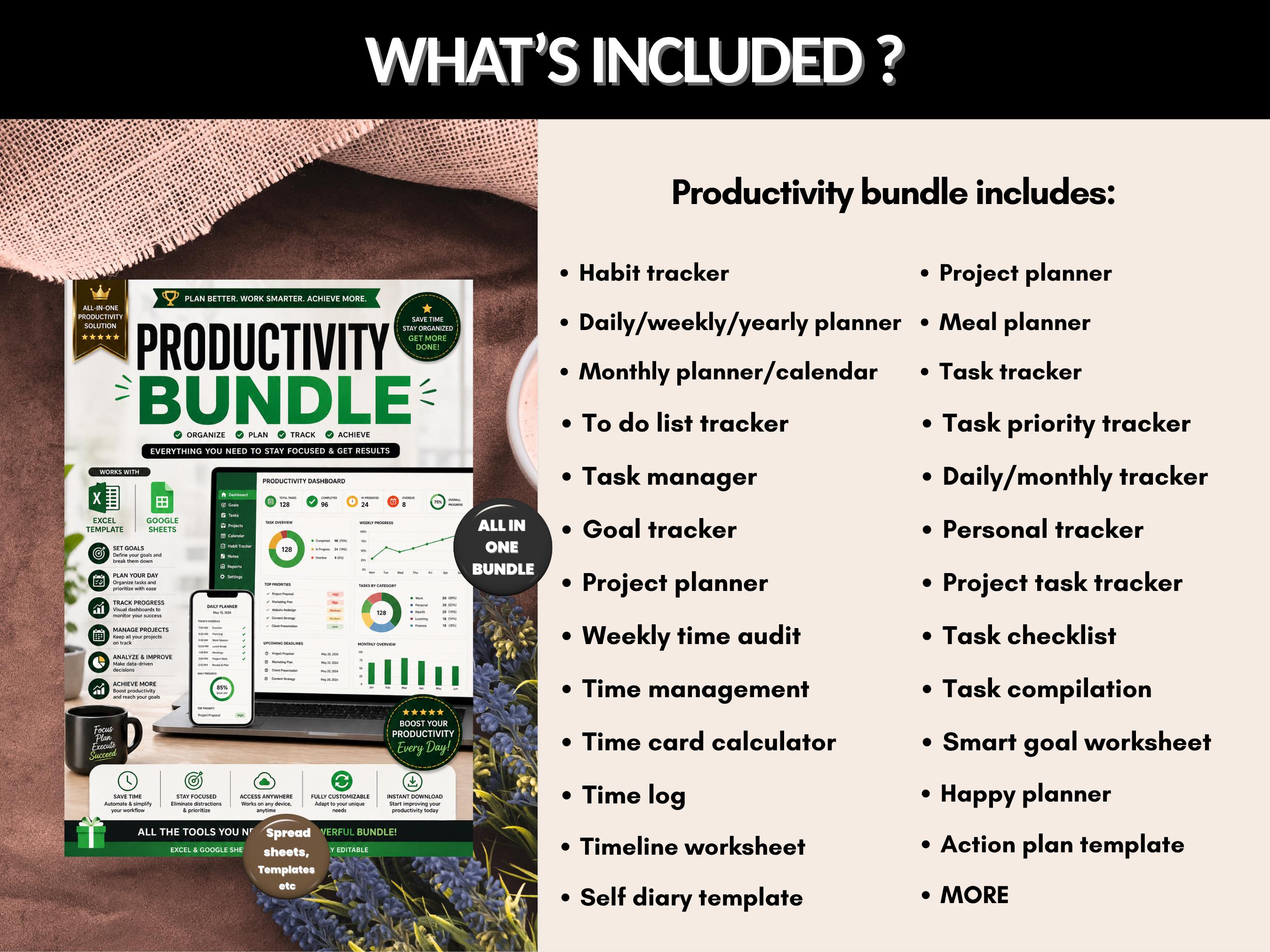 Productivity Bundle | Excel Templates & Google Sheets | Productivity ...