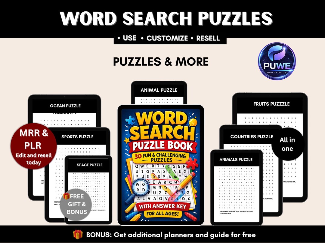 Word Search Book | 25+ Customizable Puzzles| Printable Puzzle Game With ...